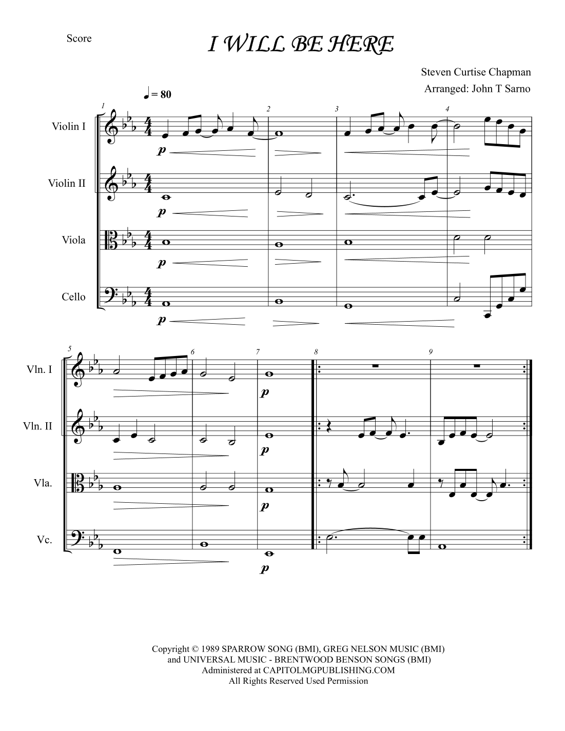 I Will Be Here (arr. Arranged John T Sarno by Steven Curtis Chapman ...