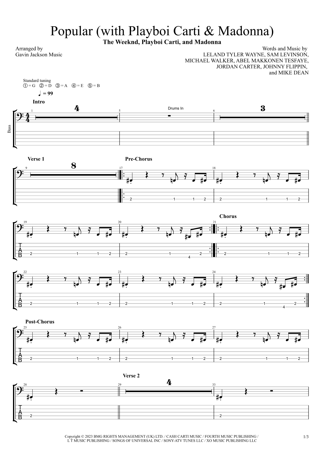 Popular (arr. Gavin Jackson Music) by The Weekend/playboi Carti/madonna ...