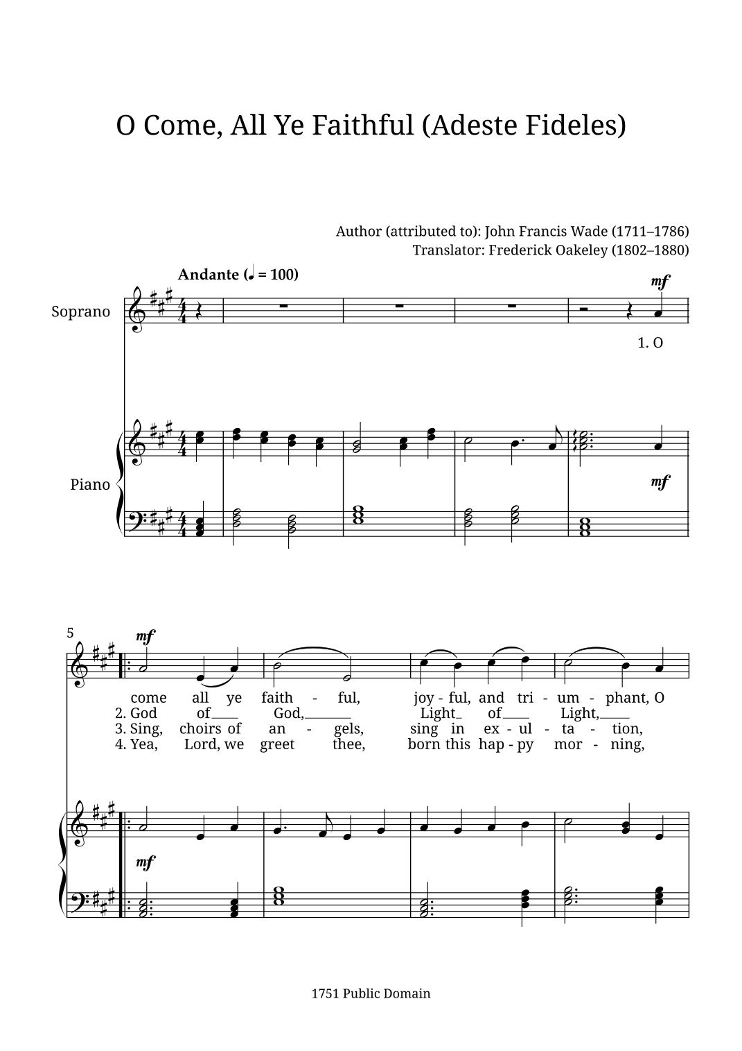 O Come, All Ye Faithful (Adeste Fideles) – Soprano & Piano (A major ...