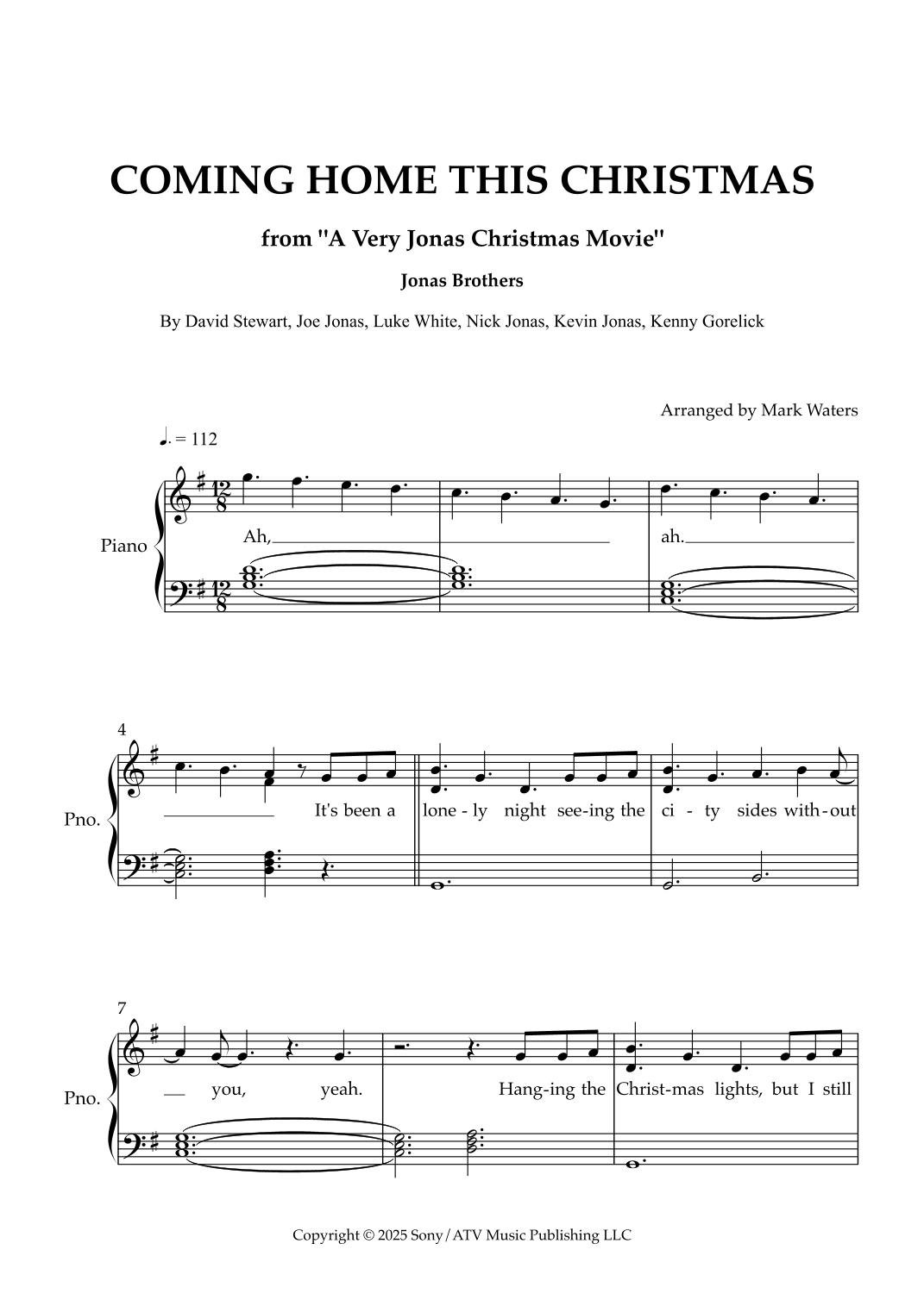 Coming Home This Christmas (arr. Mark Waters by Jonas Brothers Sheet ...
