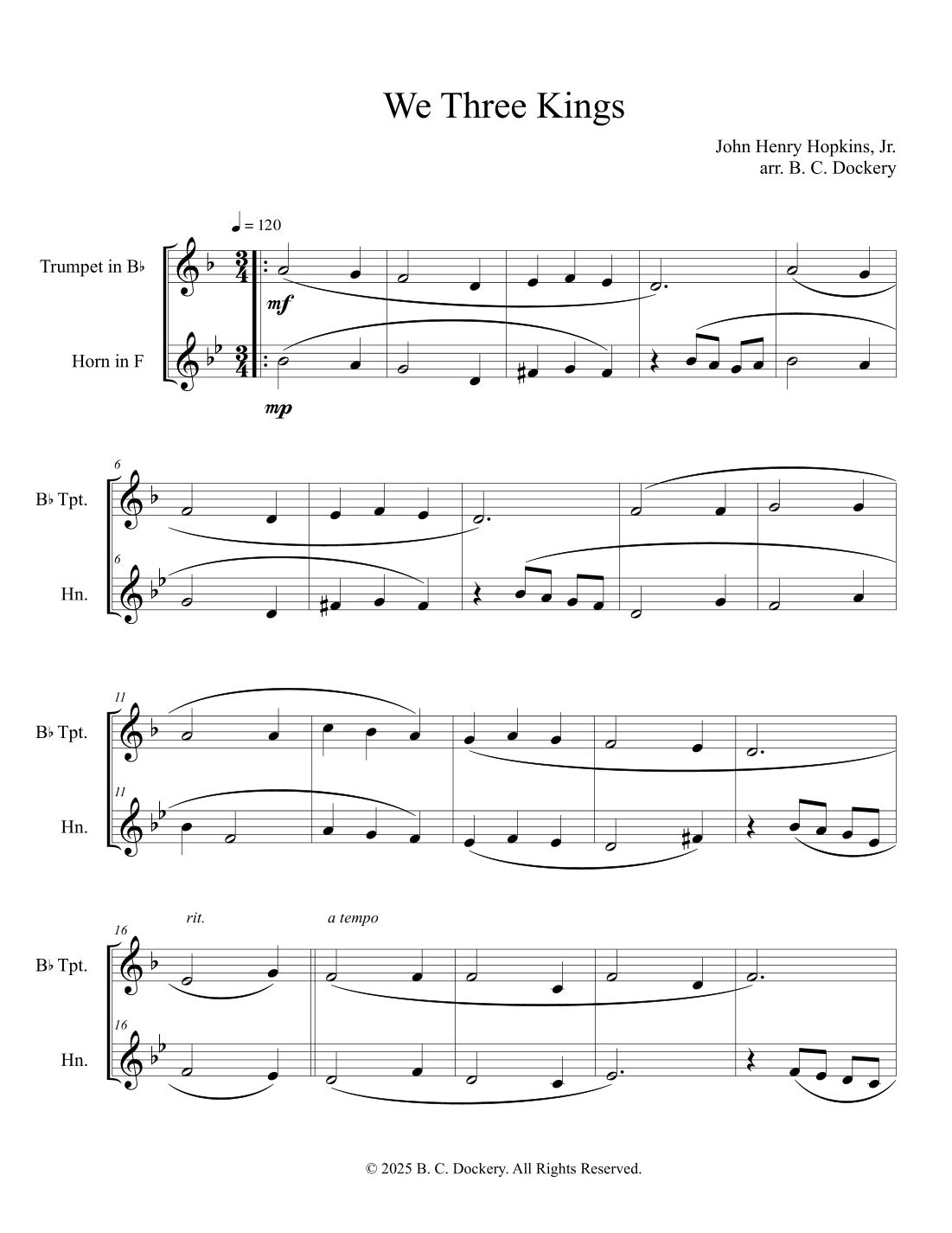 We Three Kings (Trumpet and French Horn Duet) (arr. B. C. Dockery) by ...