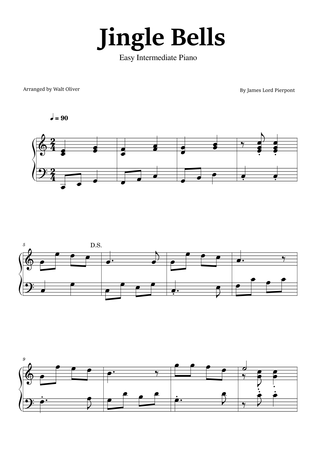 Jingle Bells - Easy Intermediate Piano in C major (arr. Walt Oliver) by ...