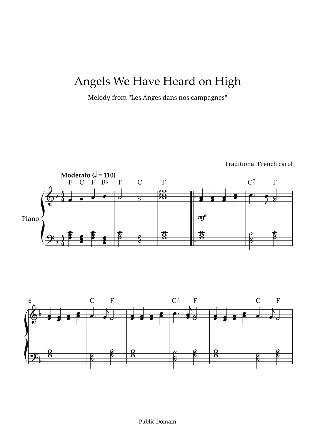 Angels We Have Heard on High – Piano (F major, with Chord Symbols) (arr ...
