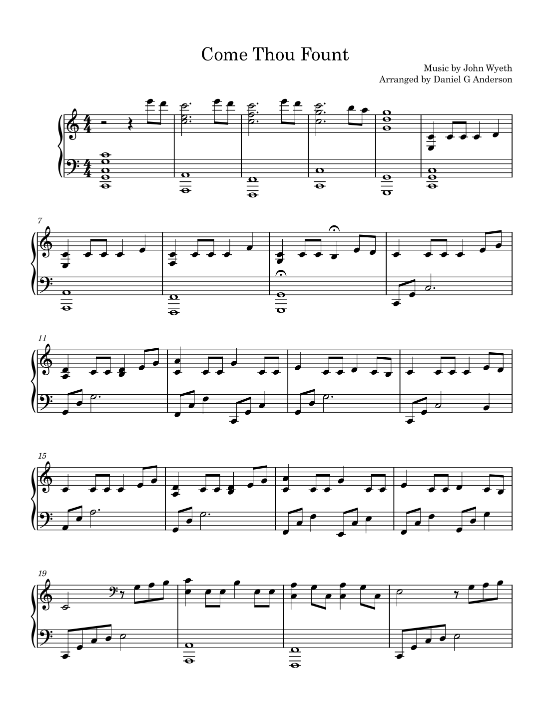 Come Thou Fount (arr. Daniel G Anderson) by John Wyeth Sheet Music for ...