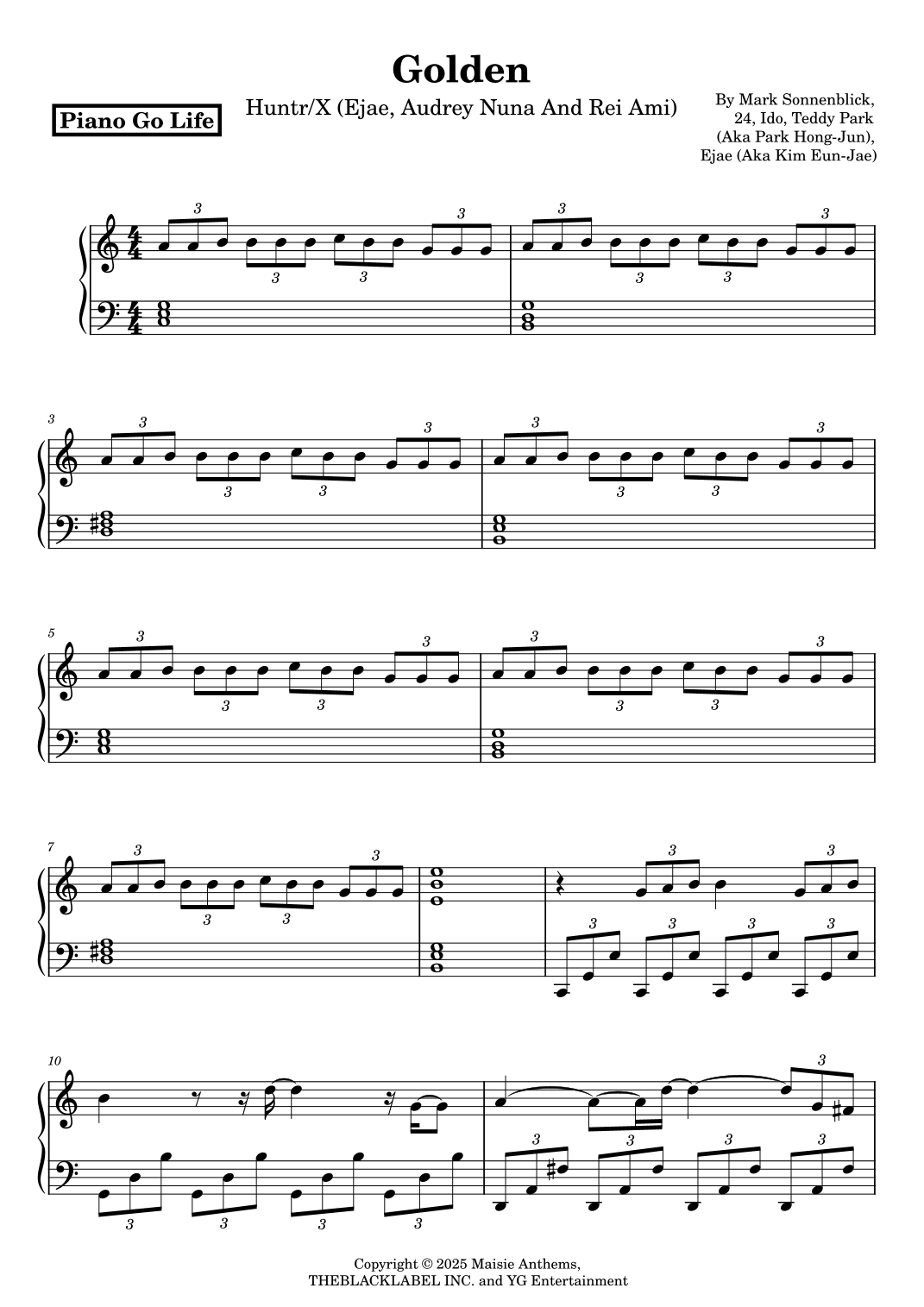 Golden (arr. Piano Go Life) by Huntr/X (Ejae, Audrey Nuna And Rei Ami ...