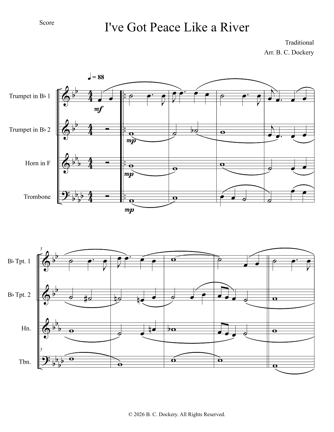 I've Got Peace Like a River (Brass Quartet) (arr. B. C. Dockery) by ...