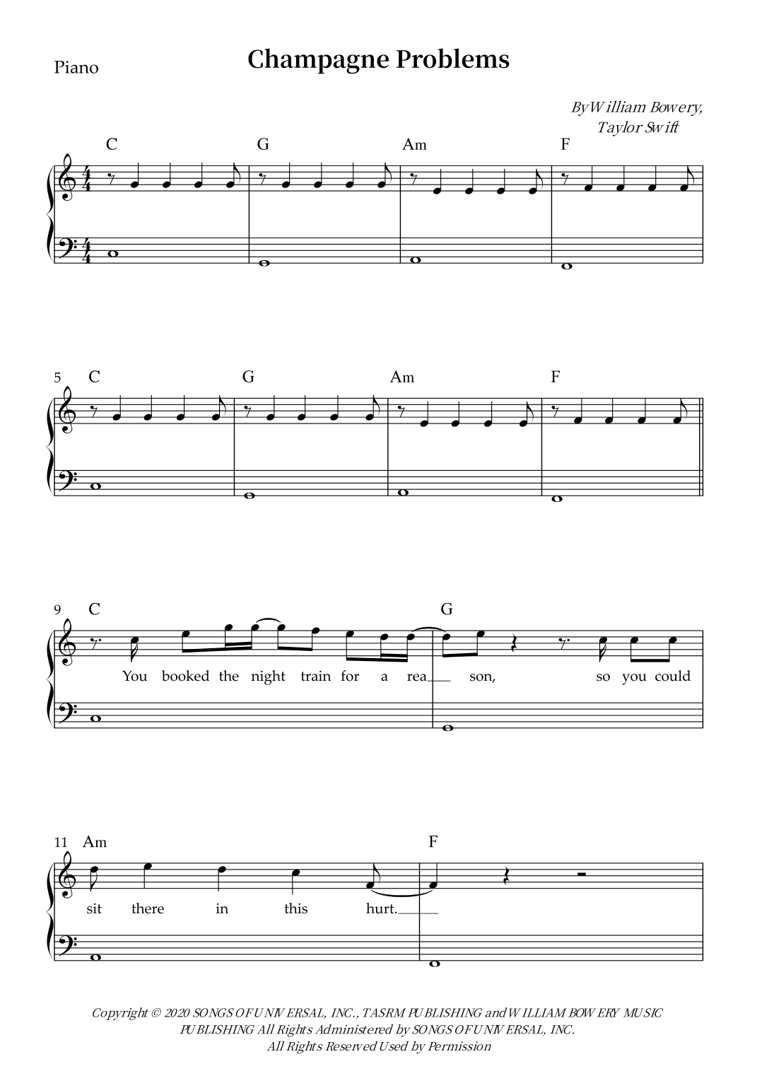 Champagne Problems (arr. Wesley S. SIlva) by Taylor Swift Sheet Music ...