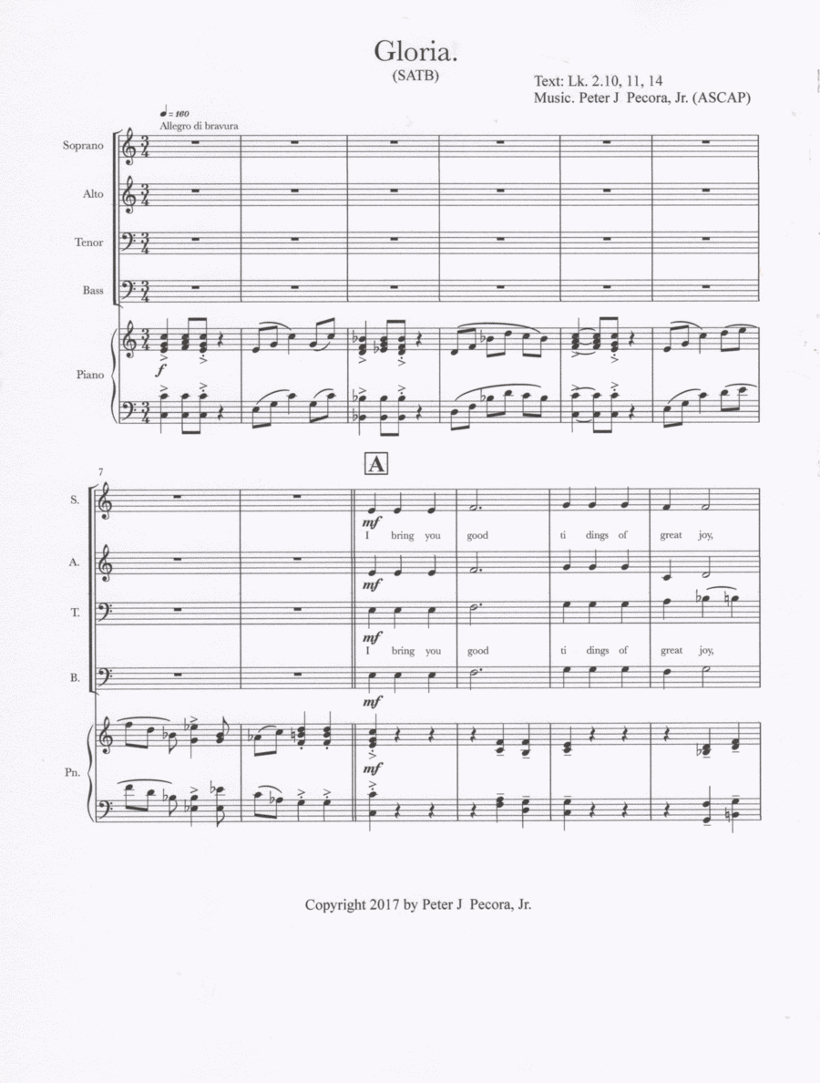 Gloria! (SATB) Sheet Music | Peter J. Pecora, Jr. (ASCAP) | SATB Choir