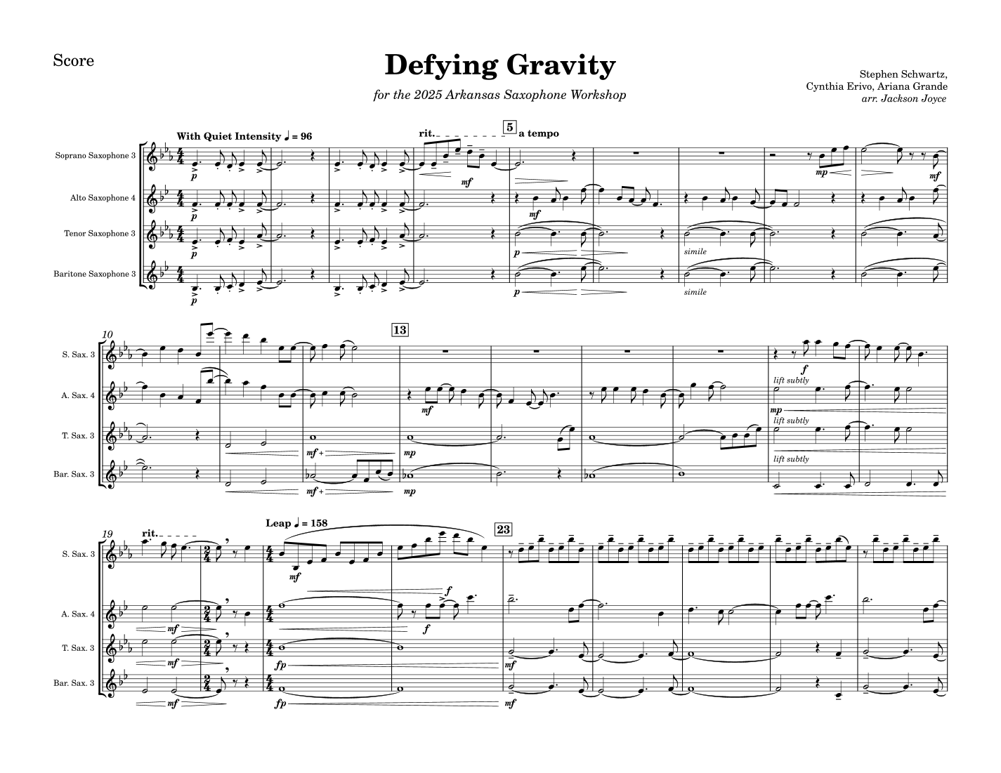 Defying Gravity (arr. Jackson Joyce) by Stephen Schwartz Sheet Music ...