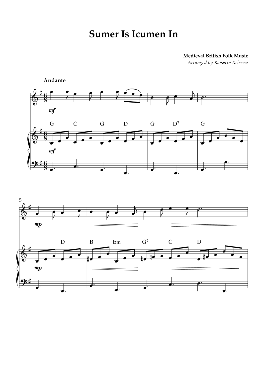 Sumer Is Icumen In (arr. Kaiserin Rebecca) by Medieval British Folk ...