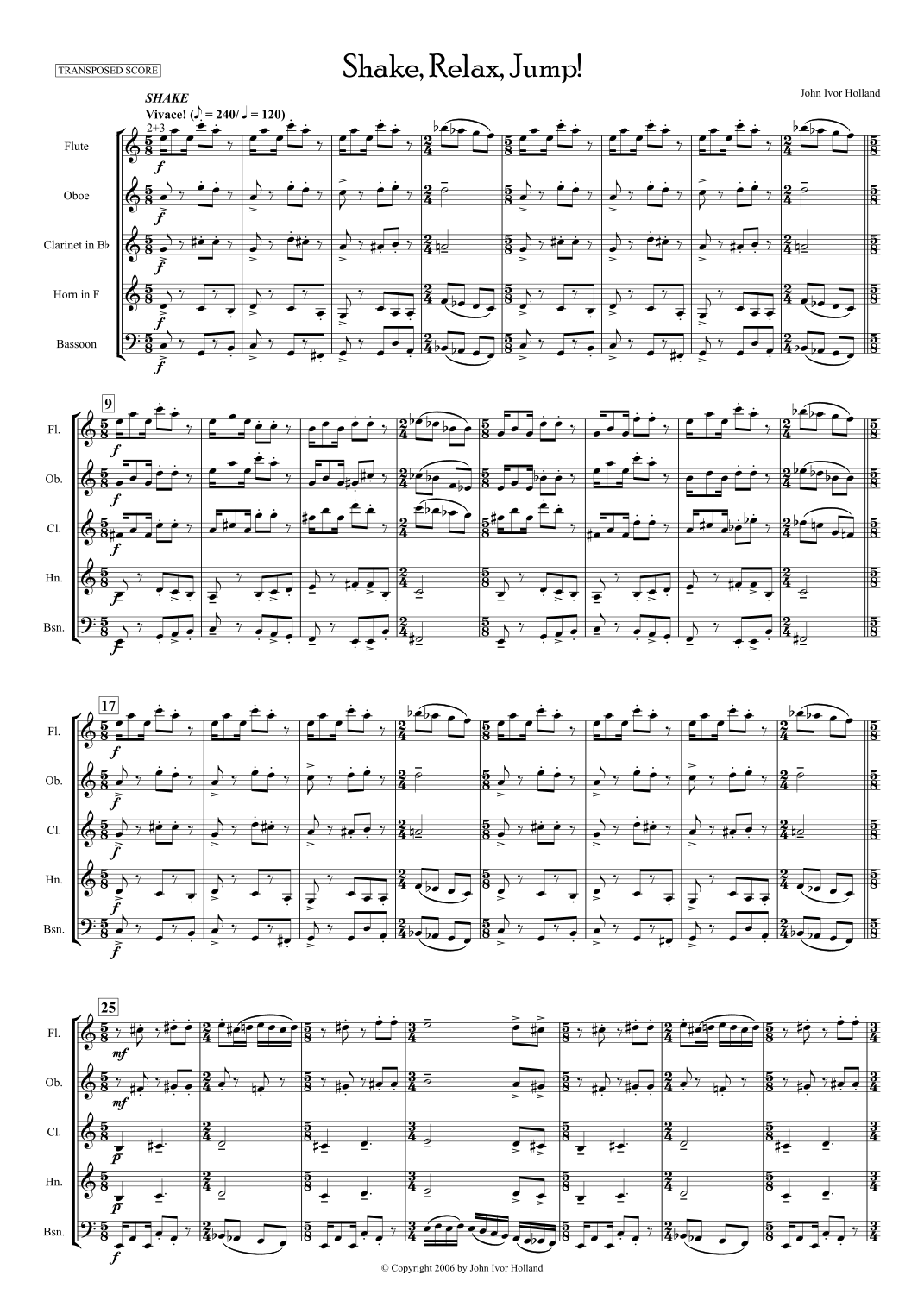 Shake, Relax, Jump! by John Ivor Holland Sheet Music for Woodwind ...