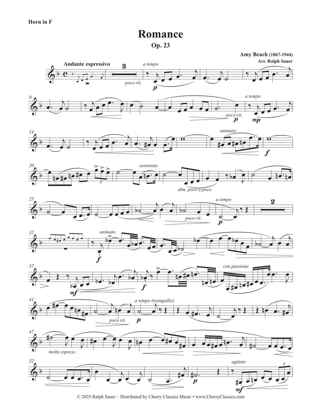 Romance for Horn and Piano, Op. 23 (arr. Ralph Sauer) par Amy Beach ...