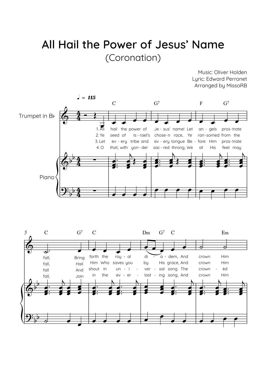 All Hail the Power of Jesus’ Name (Coronation) - Trumpet & Piano in Bb ...