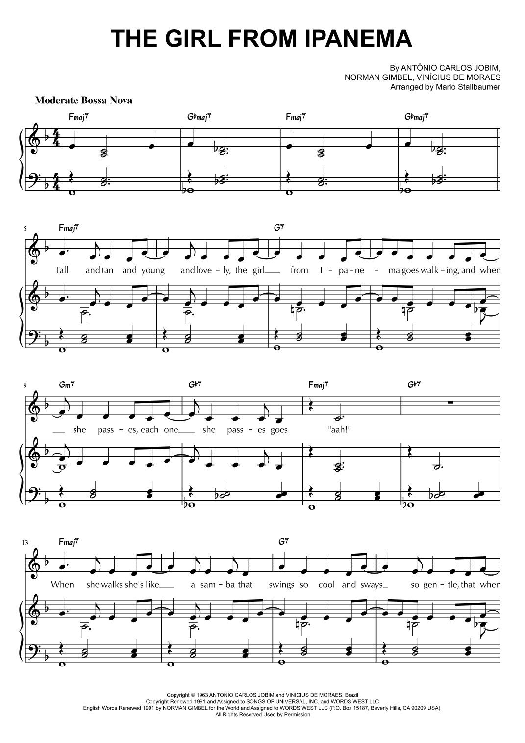 The Girl From Ipanema (Garôta De Ipanema) (arr. Mario Stallbaumer) by ...