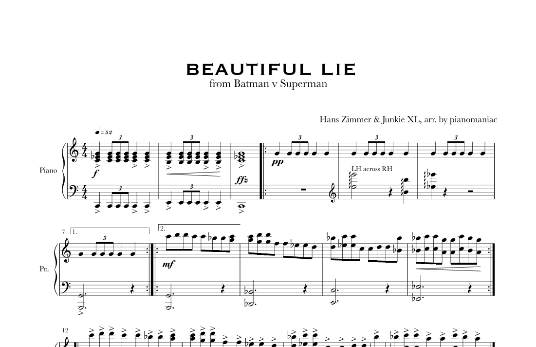 Beautiful Lie from Batman v Superman: Dawn of Justice (arr. pianomaniac ...