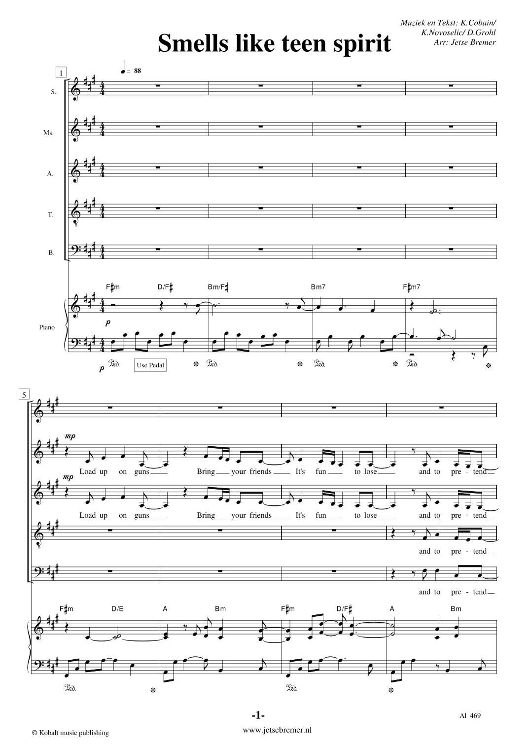 Smells Like Teen Spirit (arr. Jetse Bremer) von Nirvana Noten zum 5 ...