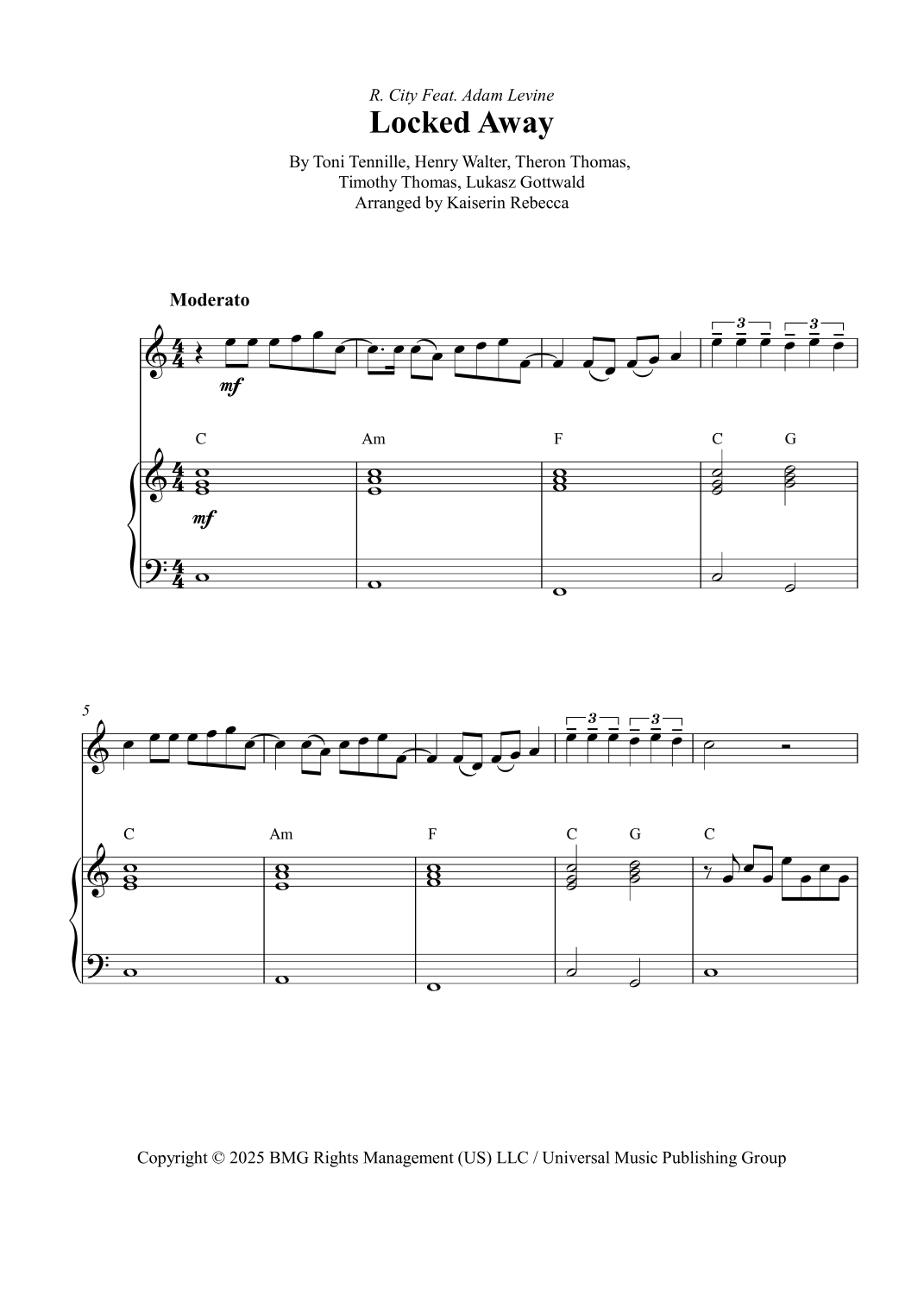 Locked Away (arr. Kaiserin Rebecca) von R. City Feat. Adam Levine Noten ...