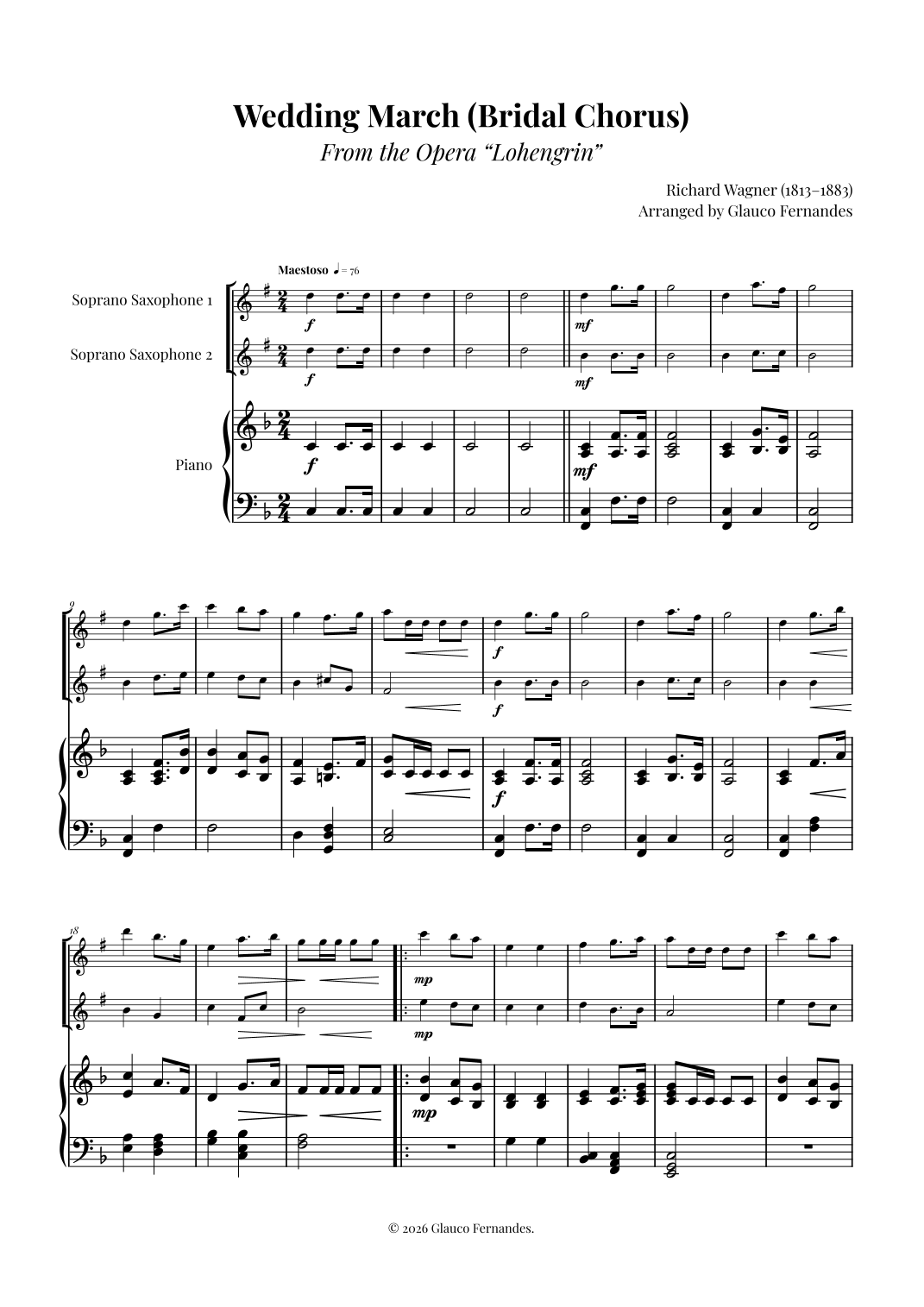 Wedding March (Bridal Chorus) (arr. Glauco Fernandes) by Richard Wagner ...