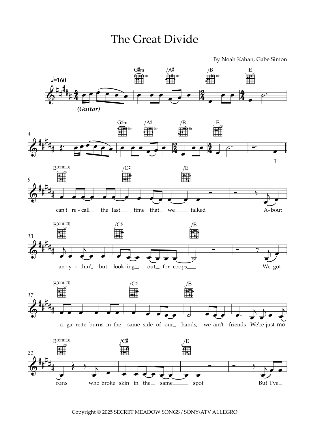 The Great Divide (arr. Cid Araujo by Noah Kahan Sheet Music for Lead ...