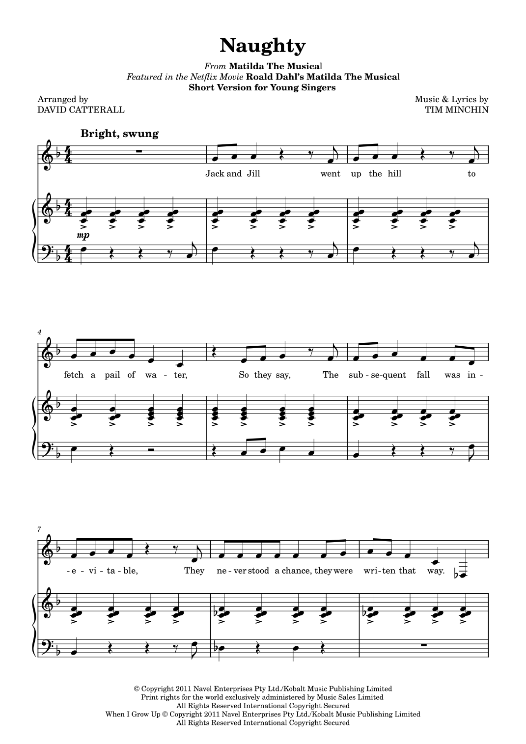 Naughty (arr. David Catterall) by Tim Minchin Sheet Music for Piano ...