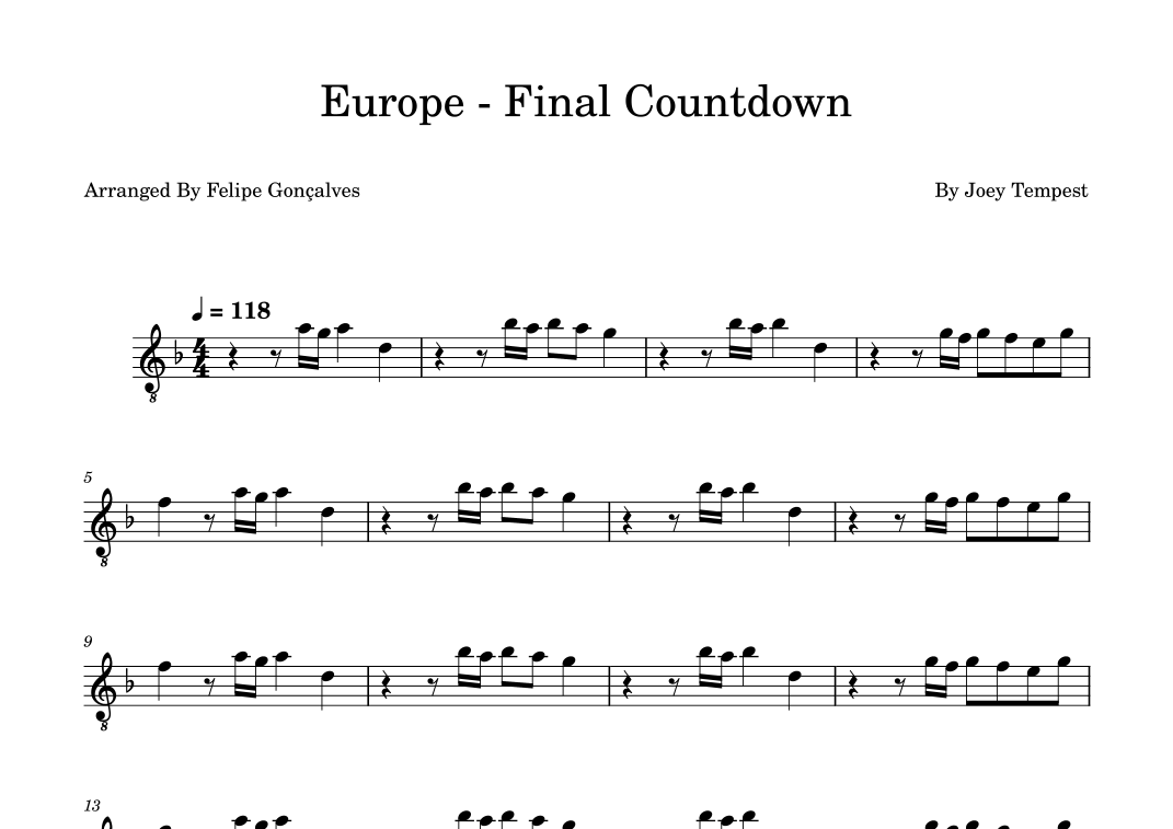 Final Countdown (arr. Felipe Gonçalves) by Europe Sheet Music for ...
