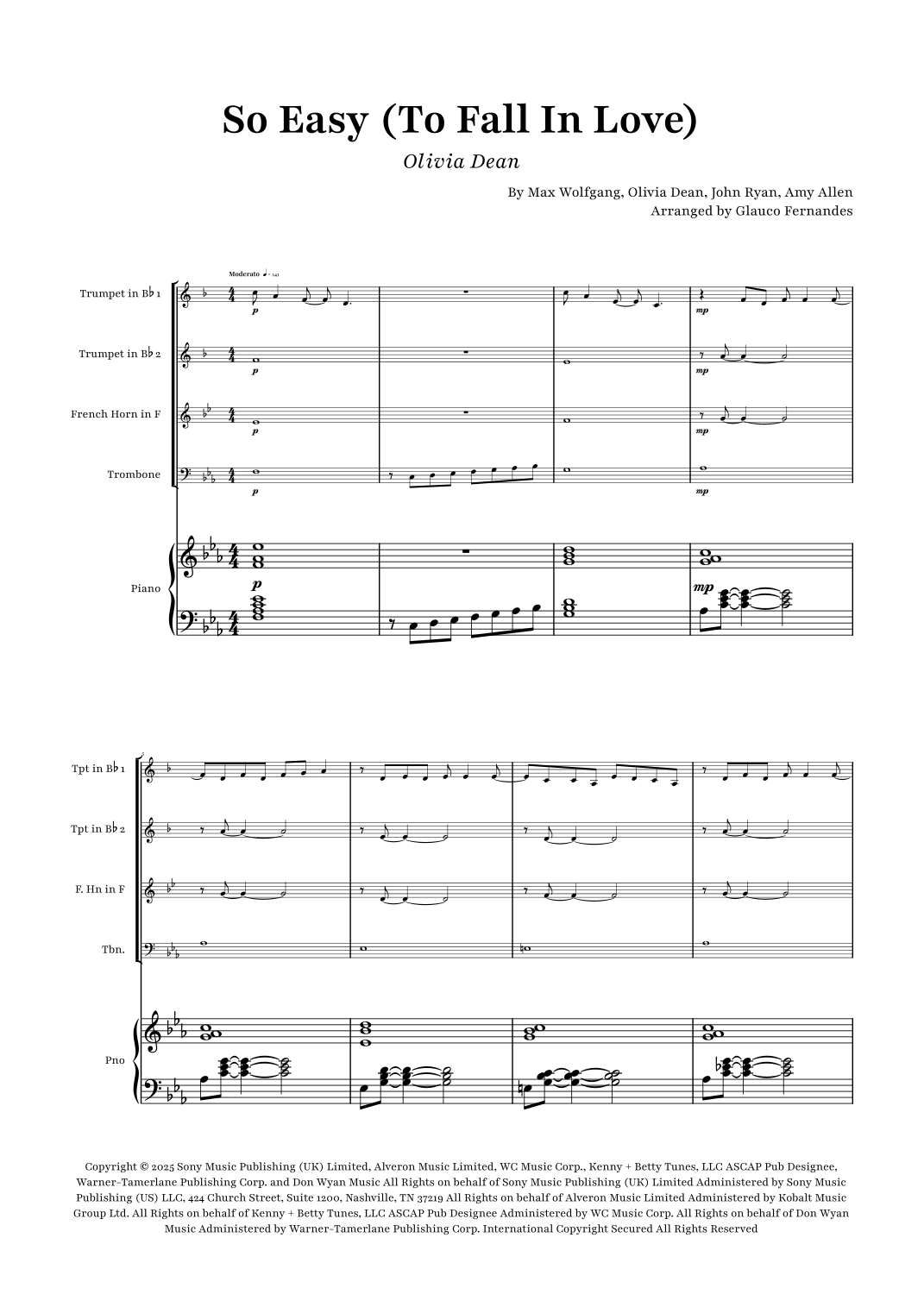 So Easy (To Fall In Love) (arr. Glauco Fernandes by Olivia Dean Sheet ...