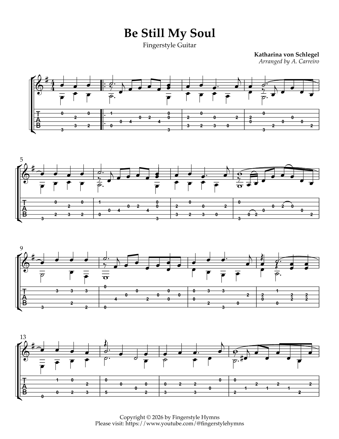 Be Still My Soul - Fingerstyle Guitar (Beginner) (arr. A. Carreiro) by ...