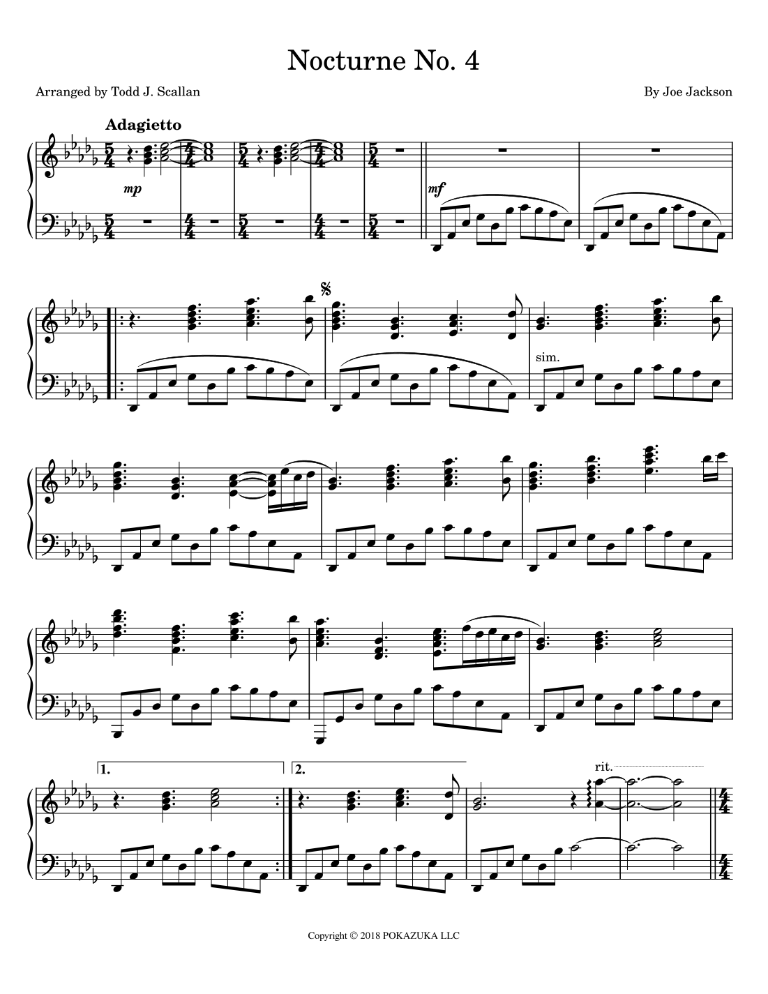 Nocturne No. 4 (arr. Todd J. Scallan) par Joe Jackson Partitions pour ...