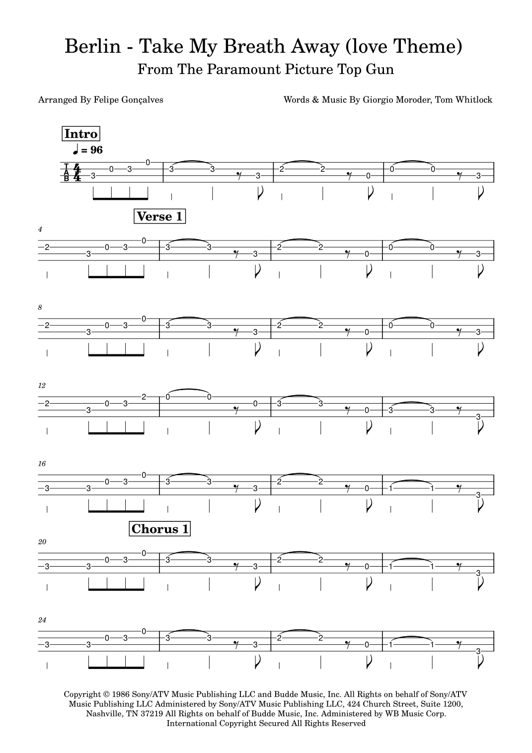 Take My Breath Away (Love Theme) (arr. Felipe Gonçalves) by Berlin ...