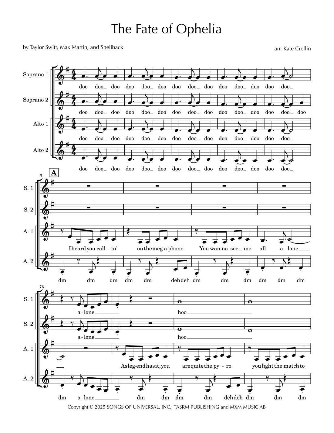 The Fate Of Ophelia (arr. Kate Crellin) par Taylor Swift Partitions ...