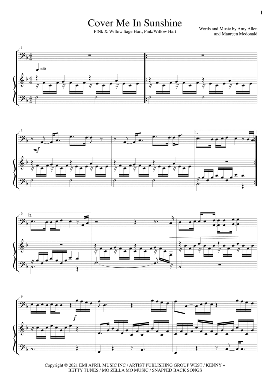 Cover Me In Sunshine arr Bence Huszar By P Nk Willow Sage Hart Cover Me In Sunshine arr Bence Huszar By P Nk Willow Sage Hart