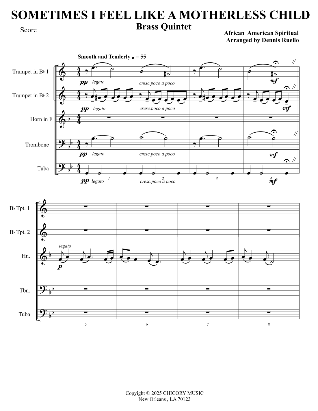 SOMETIMES I FEEL LIKE A MOTHERLESS CHILD - Brass Quintet - Adv ...