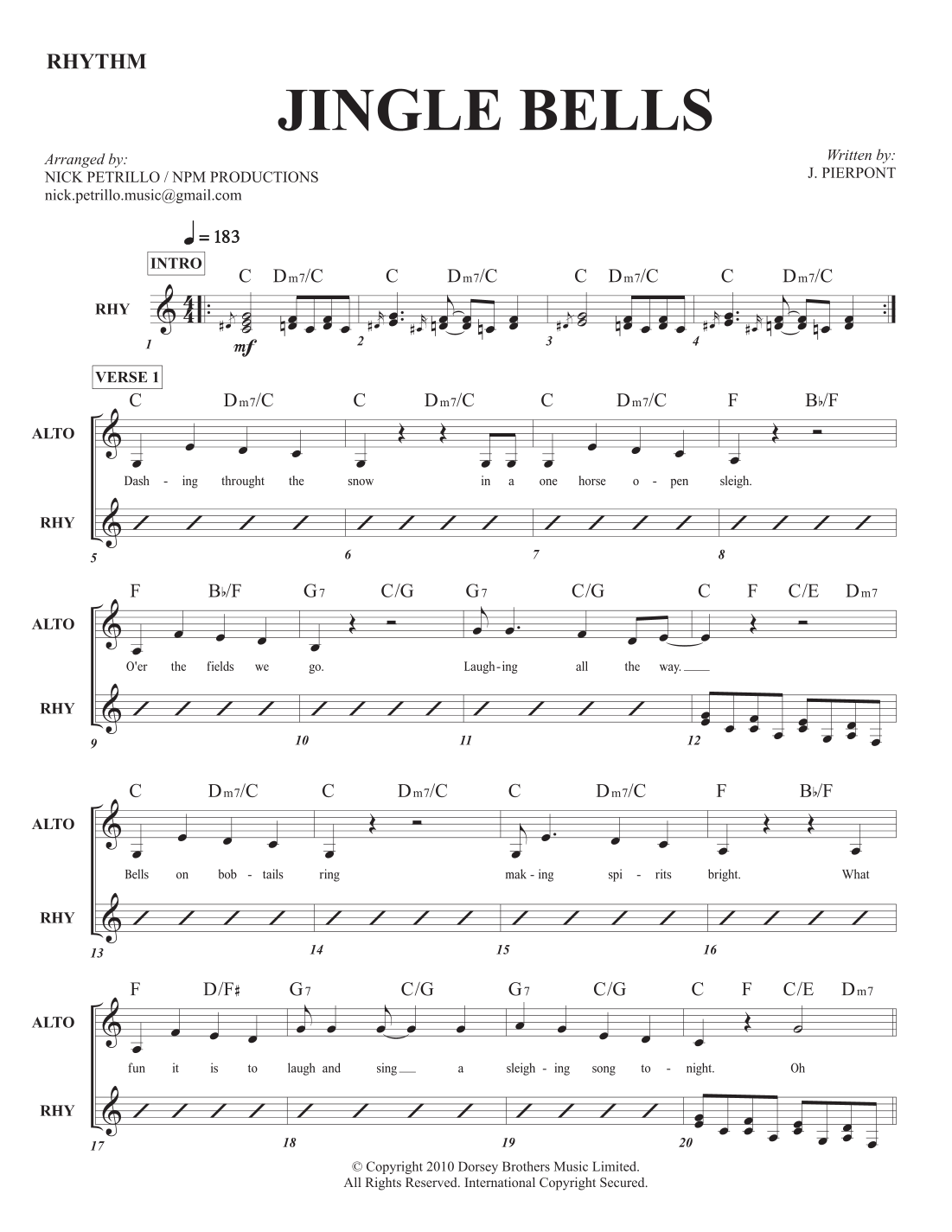 Jingle Bells (arr. Nick Petrillo) by Various Sheet Music for Lead Sheet ...