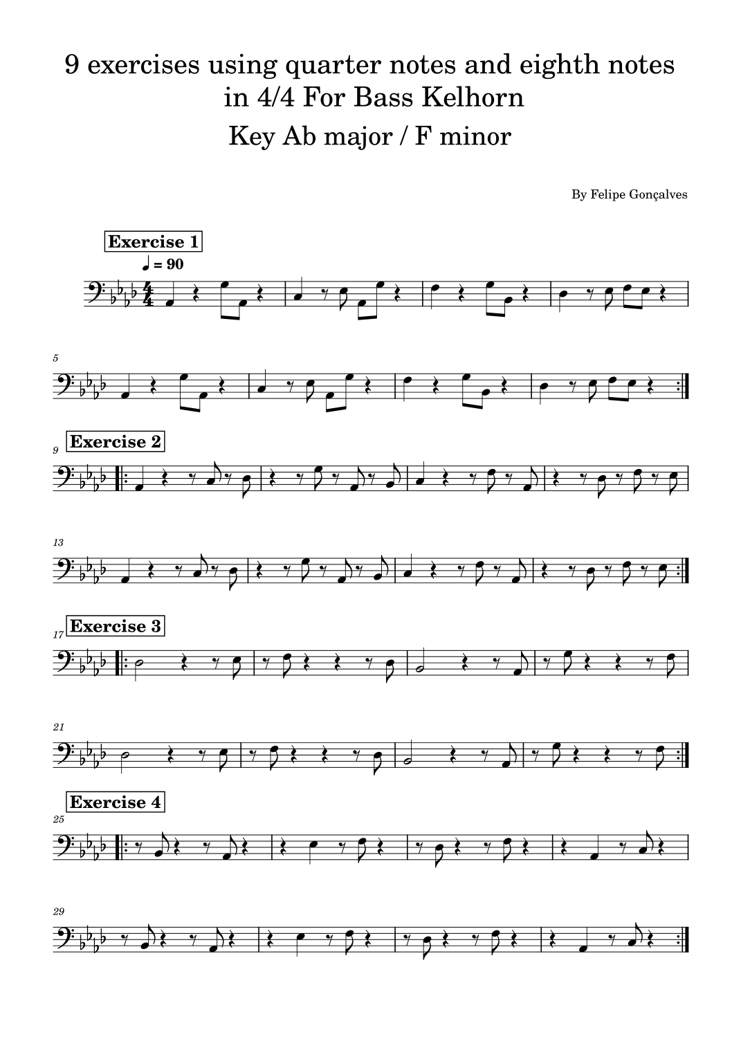 9 exercises using quarter notes & eighth notes for Bass Kelhorn by ...