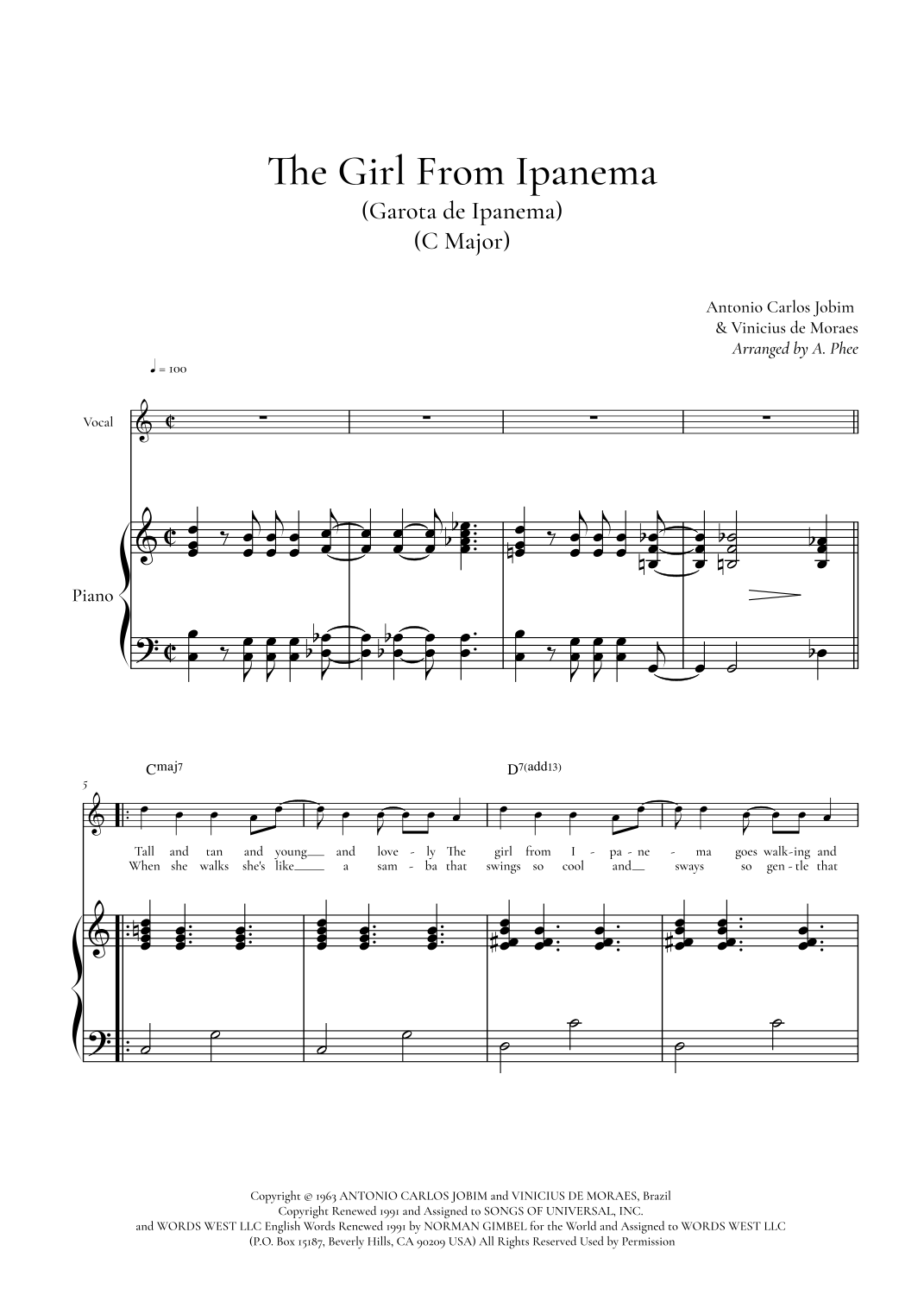 The Girl From Ipanema Garôta De Ipanema Arr Phee By Stan Getz 1723