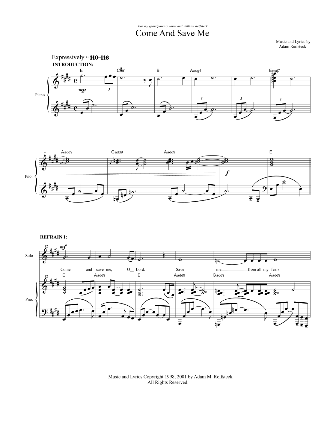 Come and Save Me by Adam Reifsteck Sheet Music for SATB Choir at Sheet ...