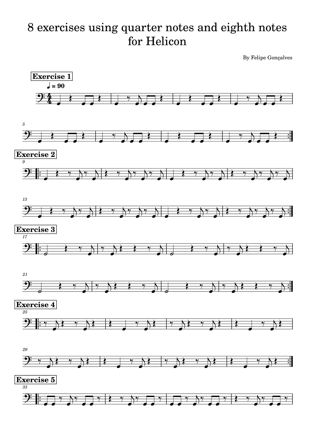8 exercises using quarter notes and eighth notes for Helicon by Felipe ...
