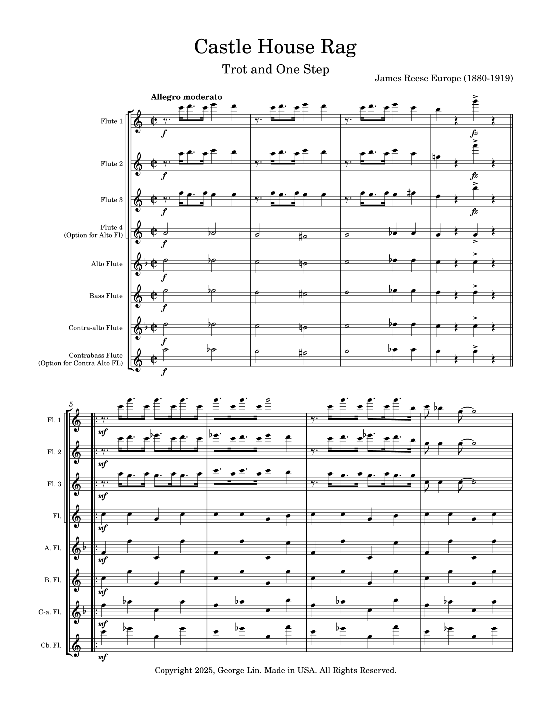Castle House Rag (arr. George Lin) by James Reese Europe Sheet Music ...
