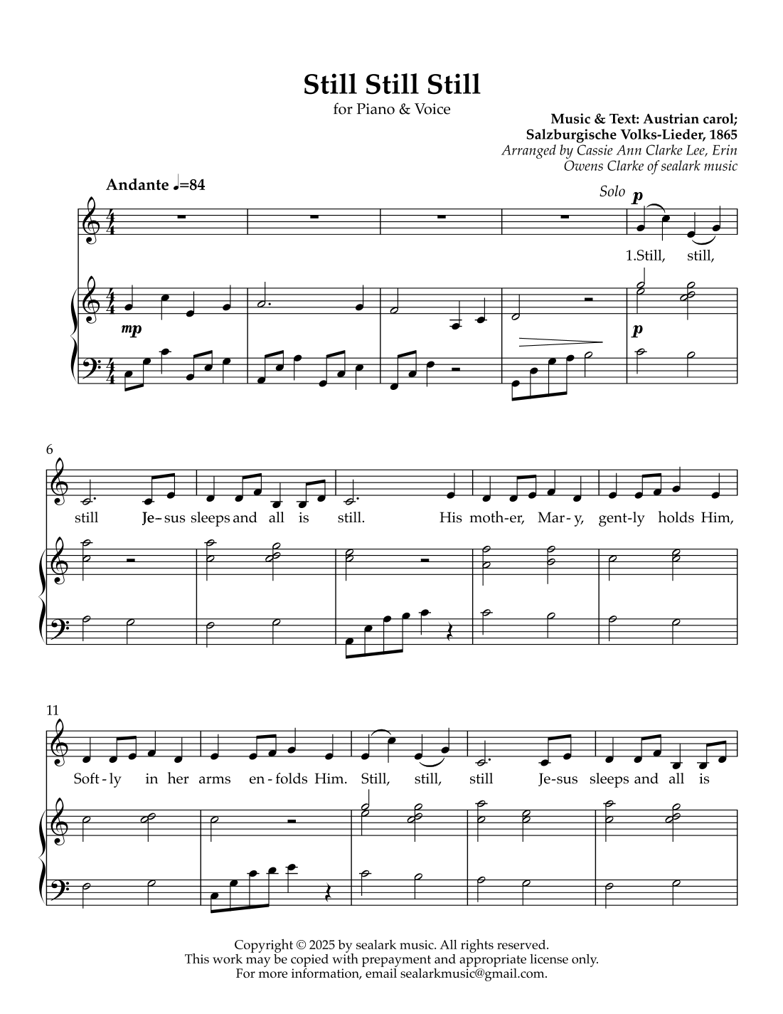 Still, Still, Still (arr. Cassie Clarke Lee and Erin Clarke) by sealark ...