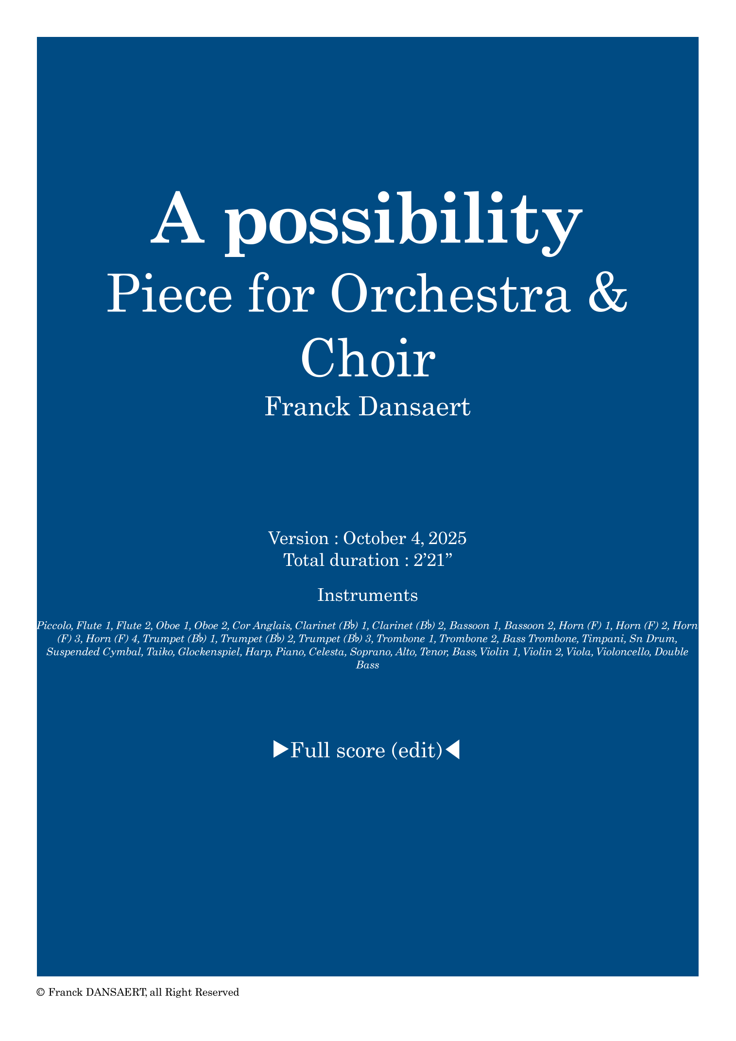 A Possibility - Score Only by Franck Dansaert Sheet Music for Full ...