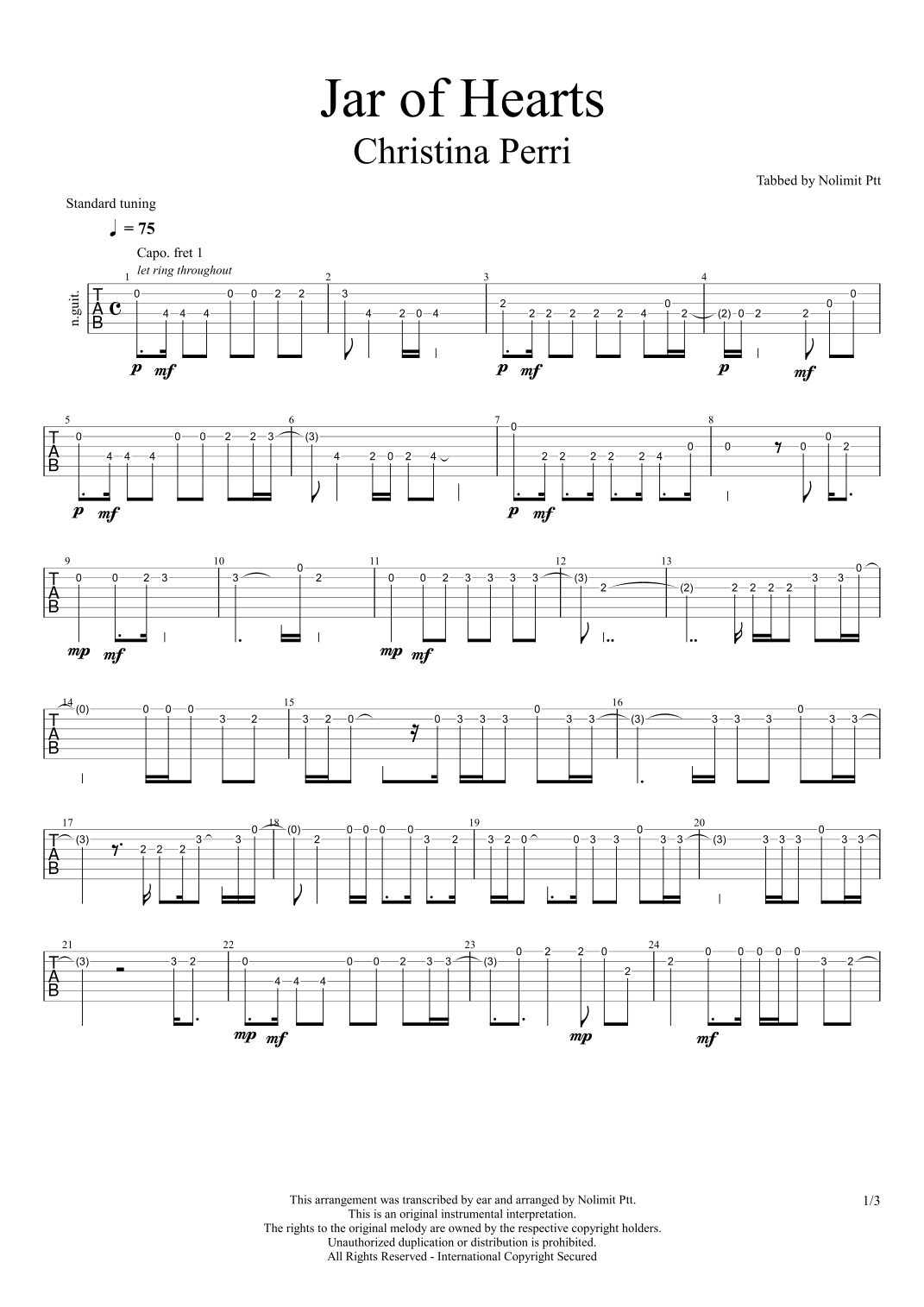 Jar of Hearts (arr. Righty) by Chrïstina Perri Sheet Music for Easy ...