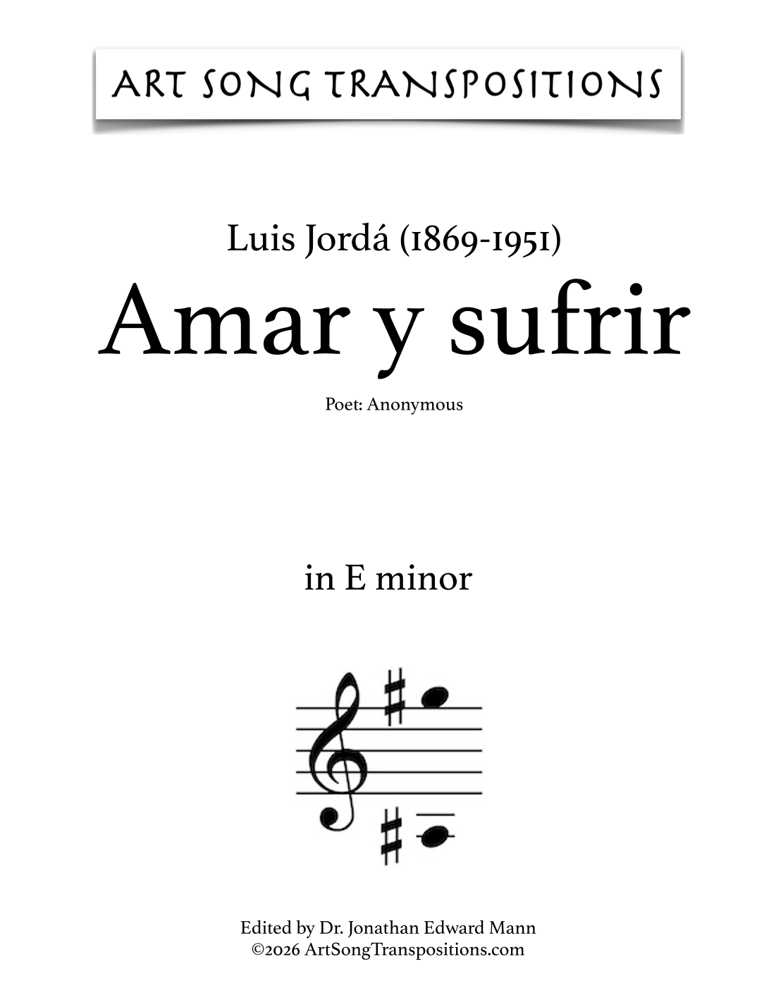 JORDÀ: Amar y sufrir (transposed to E minor) (arr ...