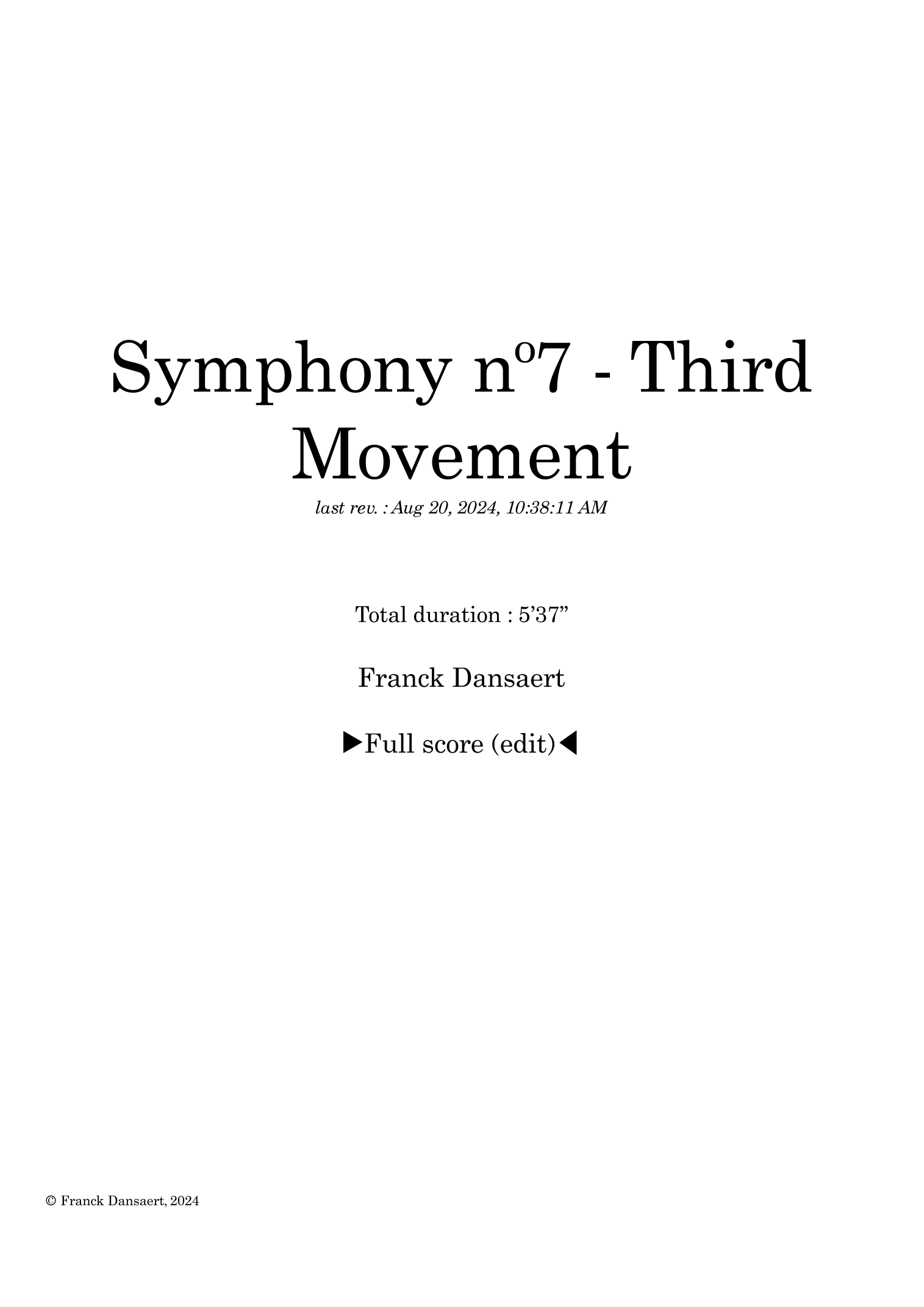 Symphony nº7 (third movement) - Score Only by Franck Dansaert Sheet ...