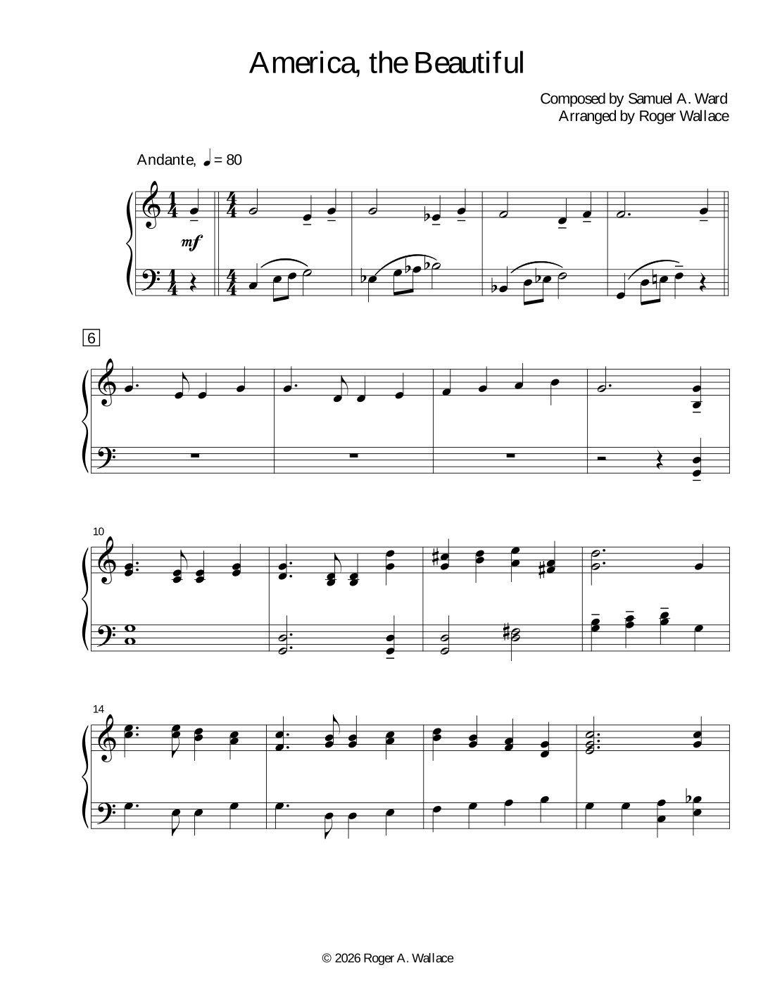 America, the Beautiful - Piano Solo (arr. Roger Wallace by Samuel A ...