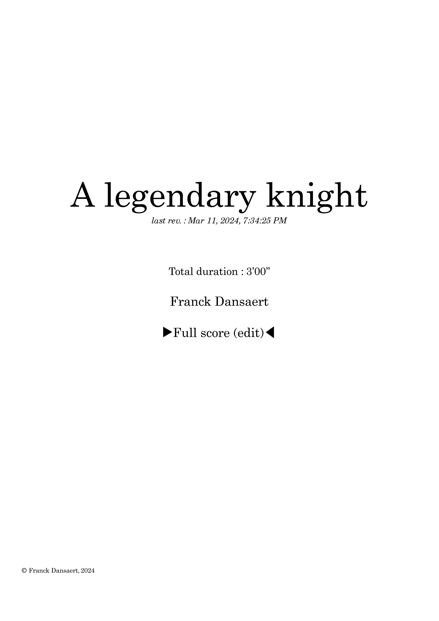 A Legendary Knight - Score Only by Franck Dansaert Sheet Music for Full ...