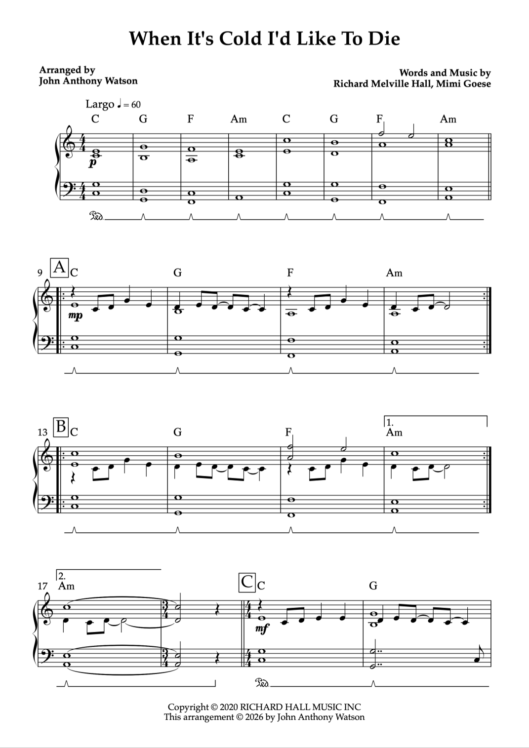 When It's Cold I'd Like To Die by Moby Sheet Music for Piano Solo (arr ...