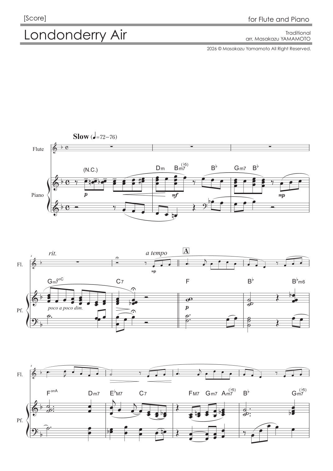 Londonderry Air (Danny Boy) [Flute and Piano] (arr. Masakazu YAMAMOTO ...