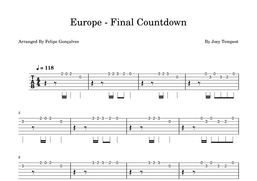 Final Countdown (arr. Felipe Gonçalves) by Europe Sheet Music for ...