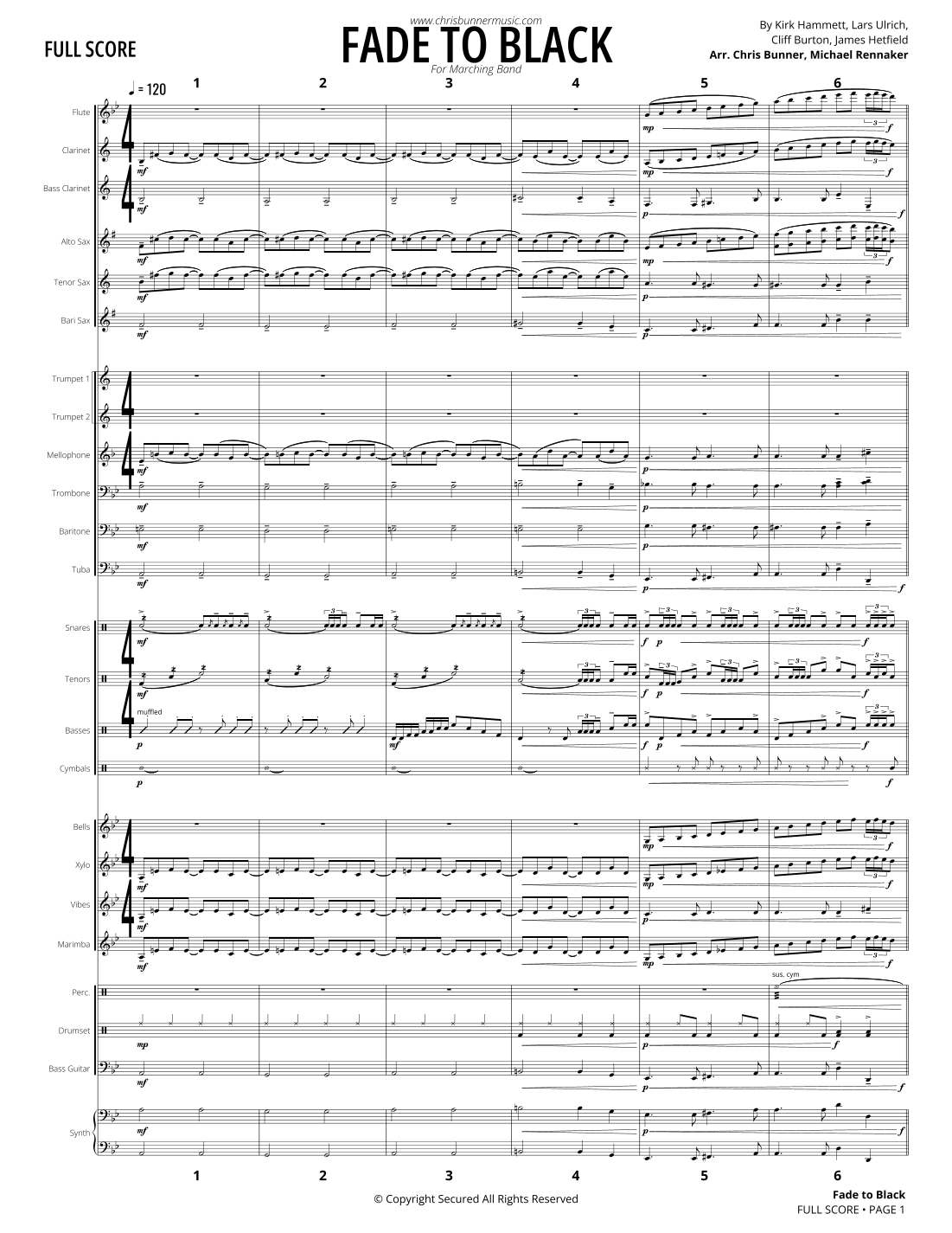 Fade To Black (arr. Chris Bunner) by Metallica Sheet Music for Marching ...