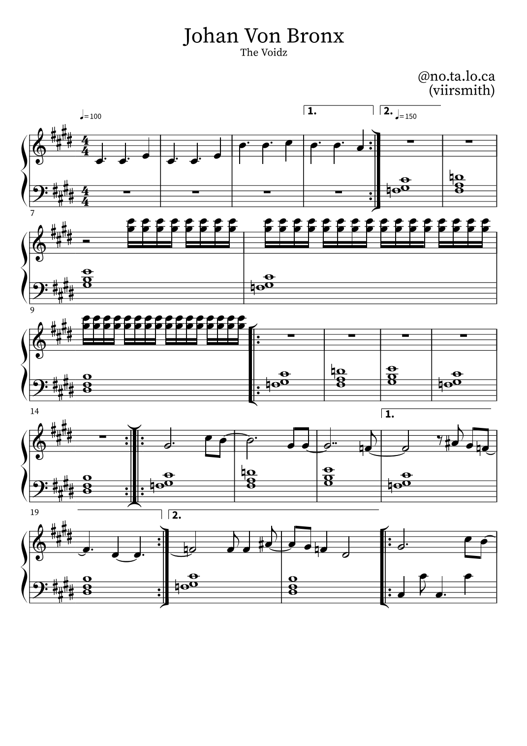 Johan Von Bronx Sheet Music | - | Piano Solo